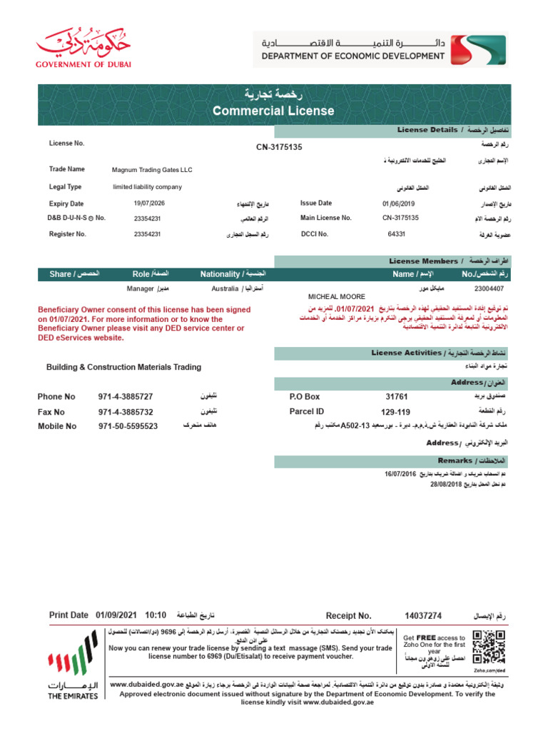 Magnum Trading Gates LLC License Details | PDF