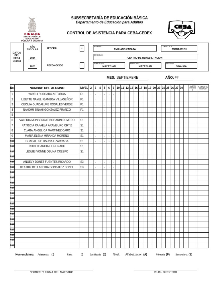 Control de Asistencia CEBA-CEDEX 2024 | PDF | Etapas educativas