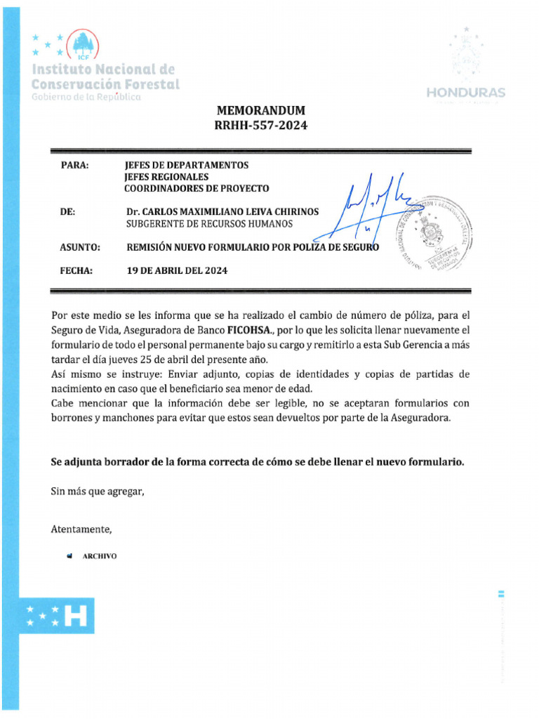 Formulario Seguro Ficohsa | PDF