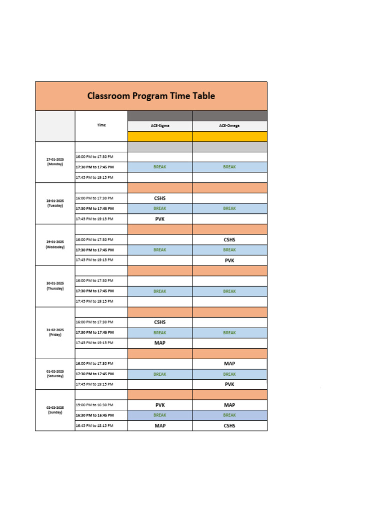 CRP Time Table 27-01-2025_03-01-2025 | PDF