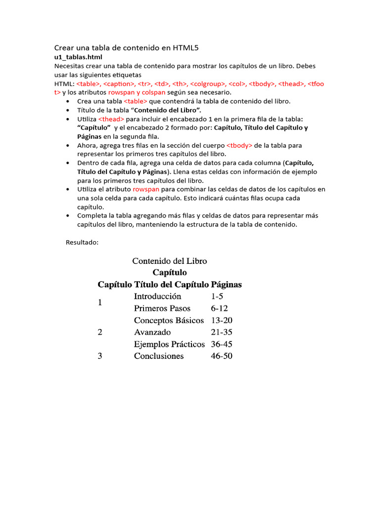 Tabla de Contenido en HTML5 | PDF