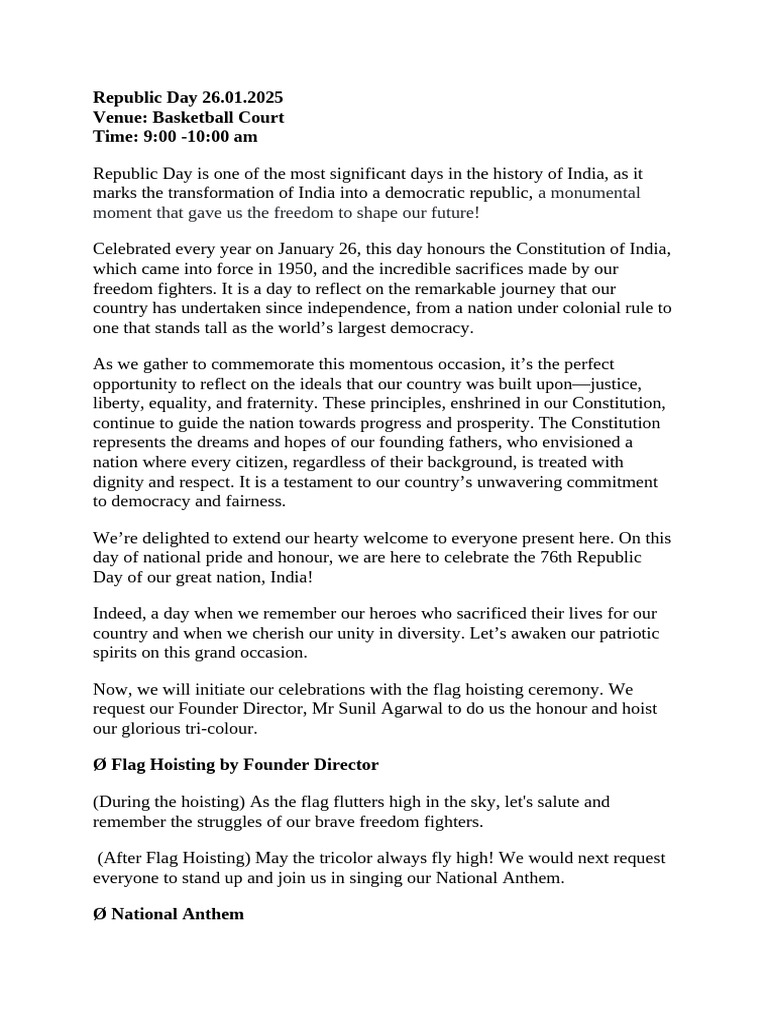 Republic Day Script (1) | PDF | Political Science