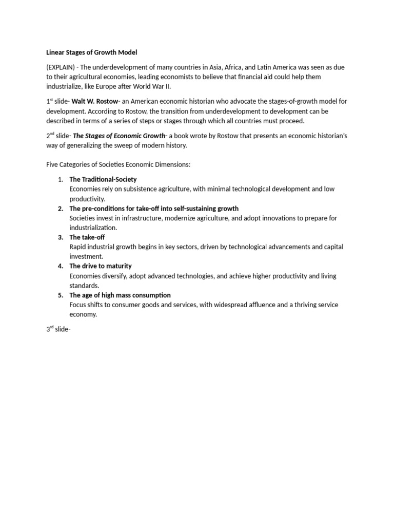 Rostow's Stages of Economic Growth Model | PDF