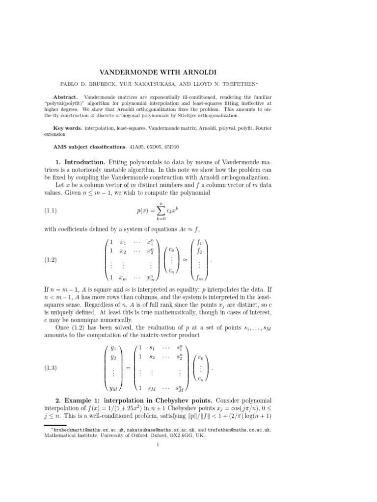 Vandermonde With Arnoldi | PDF | Matrix (Mathematics) | Polynomial