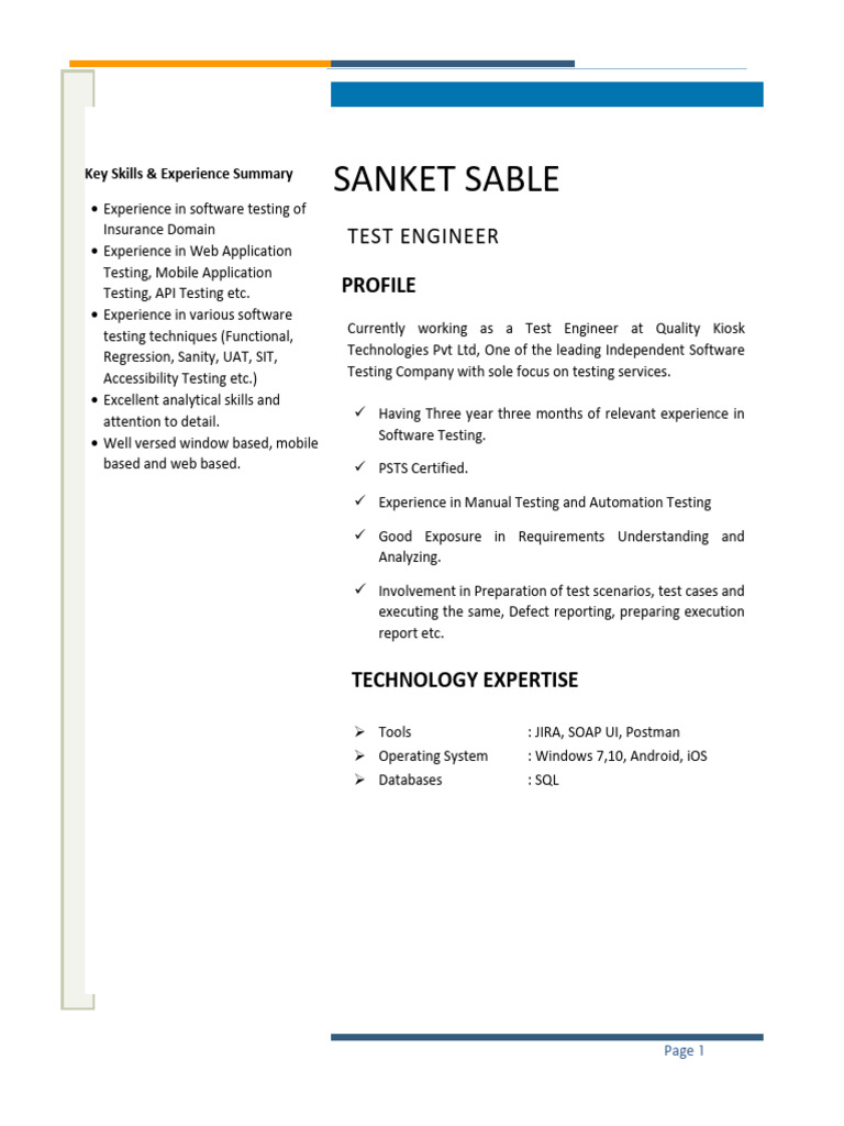 Sanket Sable Resume (1) | PDF | Software Testing | Software