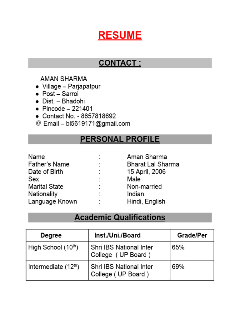 Aman Sharma CV | PDF