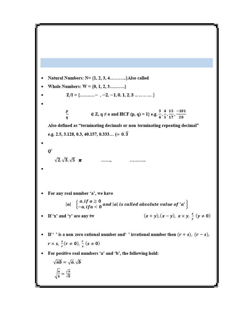 Ix Maths-Ch 1 Number System Worksheet | PDF | Numbers | Rational Number