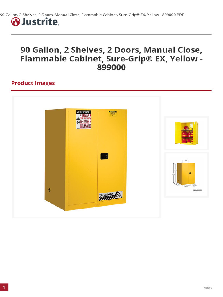 90 Gallon 2 Shelves 2 Doors Manual Close Flammable Cabinet Sure Grip EX ...