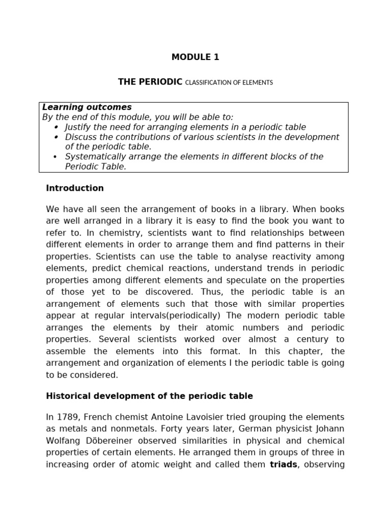 Periodic Table Classification Overview | PDF | Periodic Table | Atoms