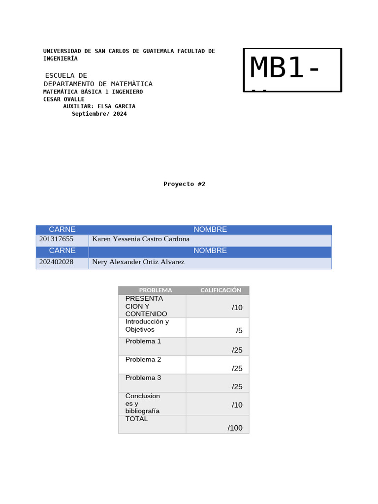 PROYECTO1 | PDF | Ecuaciones | Matemáticas