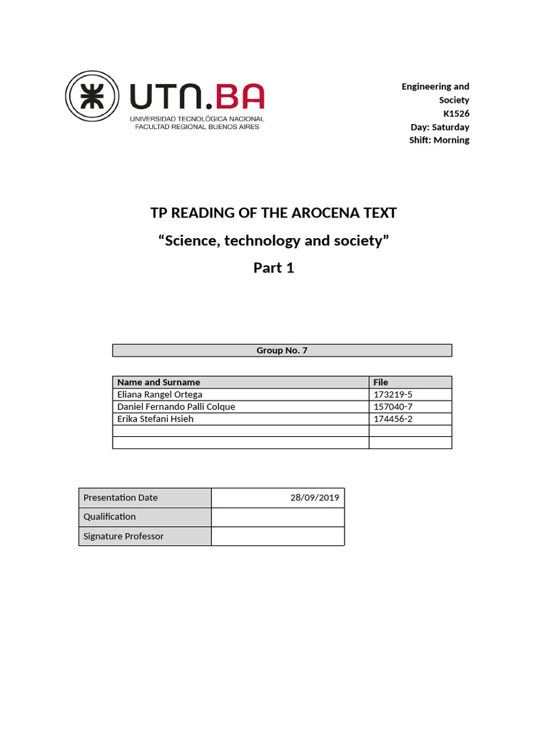 tp1 Arocena-Engineering and Society | PDF | Science | Industrial Revolution