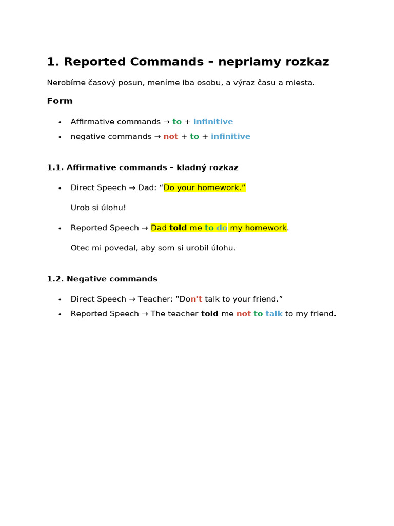 Reported commands - poznámky | PDF