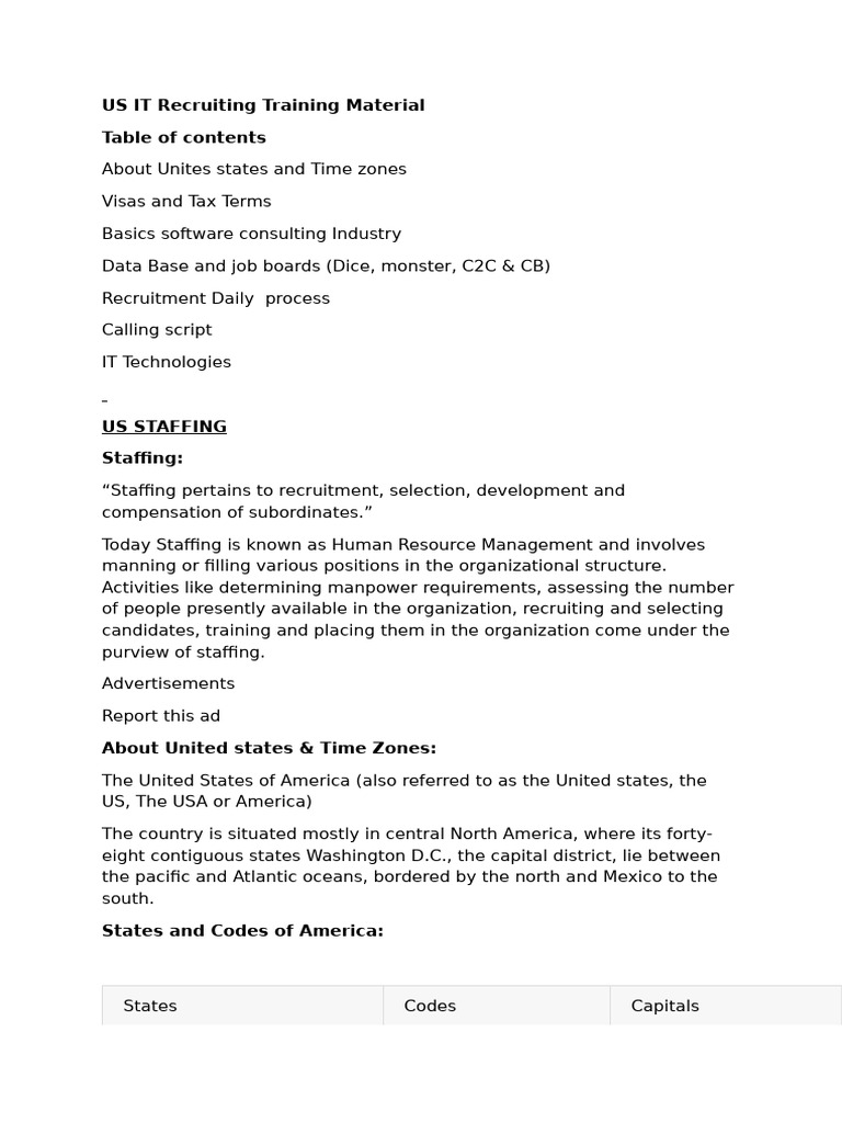 US IT Recruiting Training Guide | PDF | Travel Visa | Recruitment