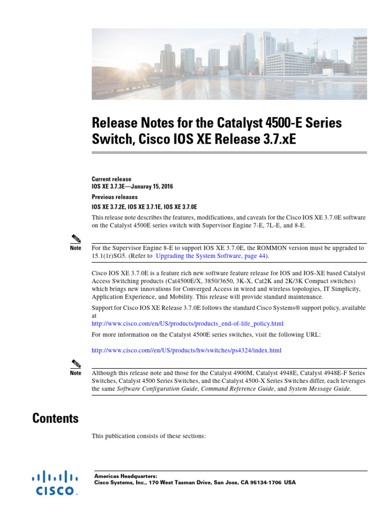 Release Notes For The Catalyst 4500-E Series Switch, Cisco IOS XE ...