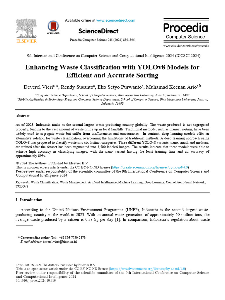 Enhancing Waste Classification With YOLOv8 Models For Efficient and Accurate Sorting | PDF ...