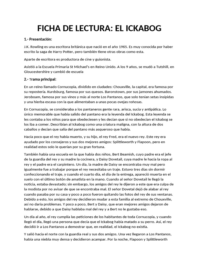 Ficha de Lectura - El Ickabog | PDF