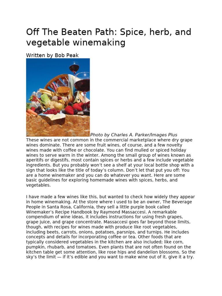 Off The Beaten Path Spice, Herb, and Vegetable Winemaking | PDF | Beer | Drink