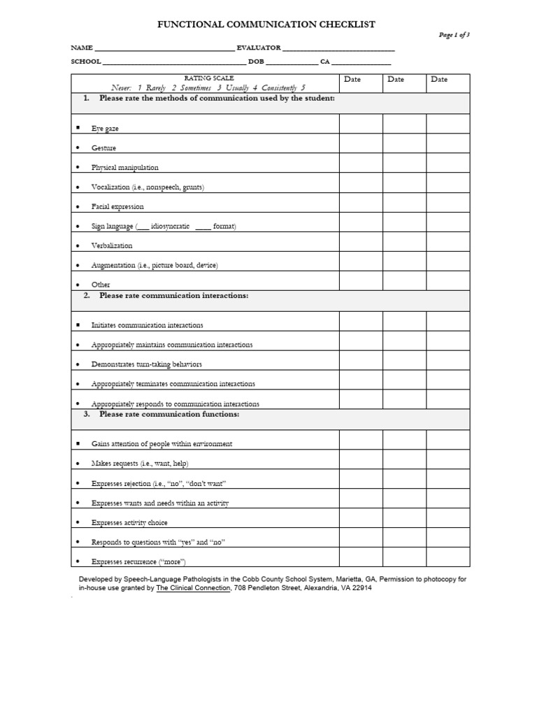 Functional Communication Checklist | PDF | Communication | Speech