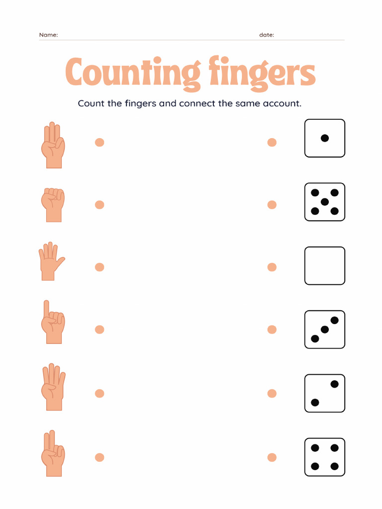 Counting Fingers Worksheet in Salmon White Illustrative Style | PDF
