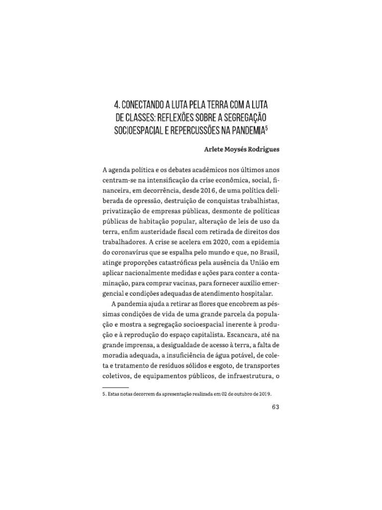 Texto 13 Arlete Moises Luta Pela Terra e Luta de Classes - Reflexoes Segreg Socioespacial | PDF