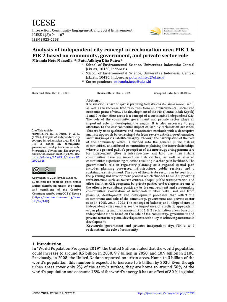 Independent City Concept in PIK Reclamation | PDF | Qualitative ...