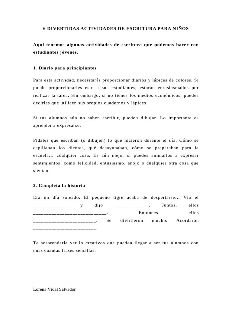 6 Actividades de Escritura Divertidas para Niños | PDF | Palabra