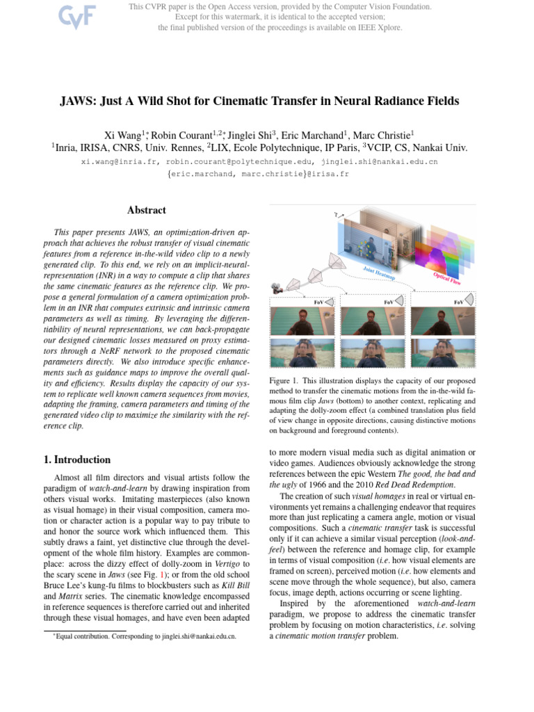 Wang_JAWS_Just_a_Wild_Shot_for_Cinematic_Transfer_in_Neural_CVPR_2023_paper | PDF | Rendering ...