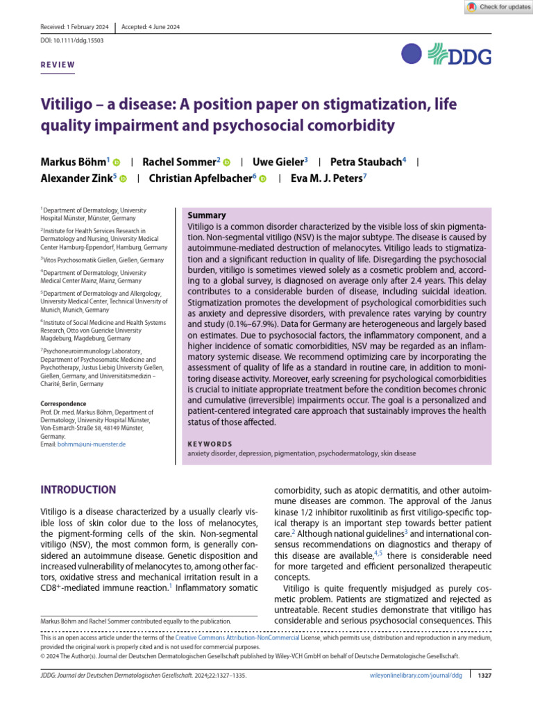 J Deutsche Derma Gesell - 2024 - B%C3%B6hm - Vitiligo a Disease a ...