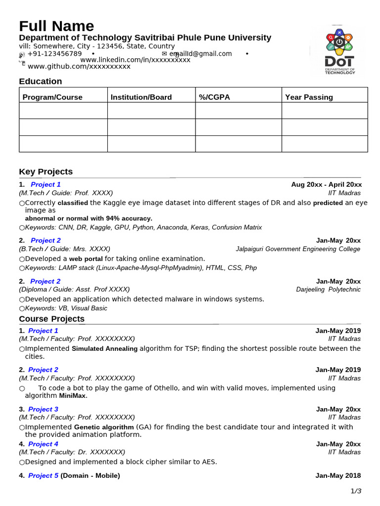 DOT Resume-Template-2 | PDF | Deep Learning | Computing
