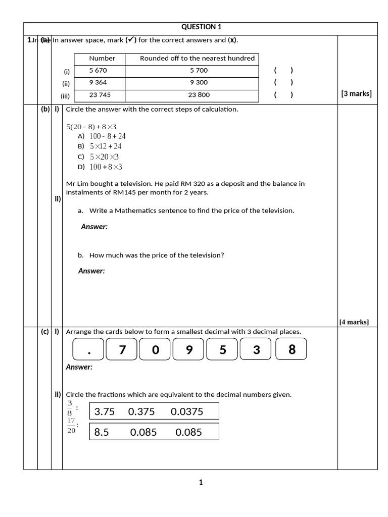 Form 1 Exam Mathematics | PDF | Decimal | Prime Number
