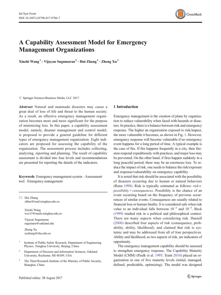 A Capability Assessment Model For Emergency Management Organizations ...