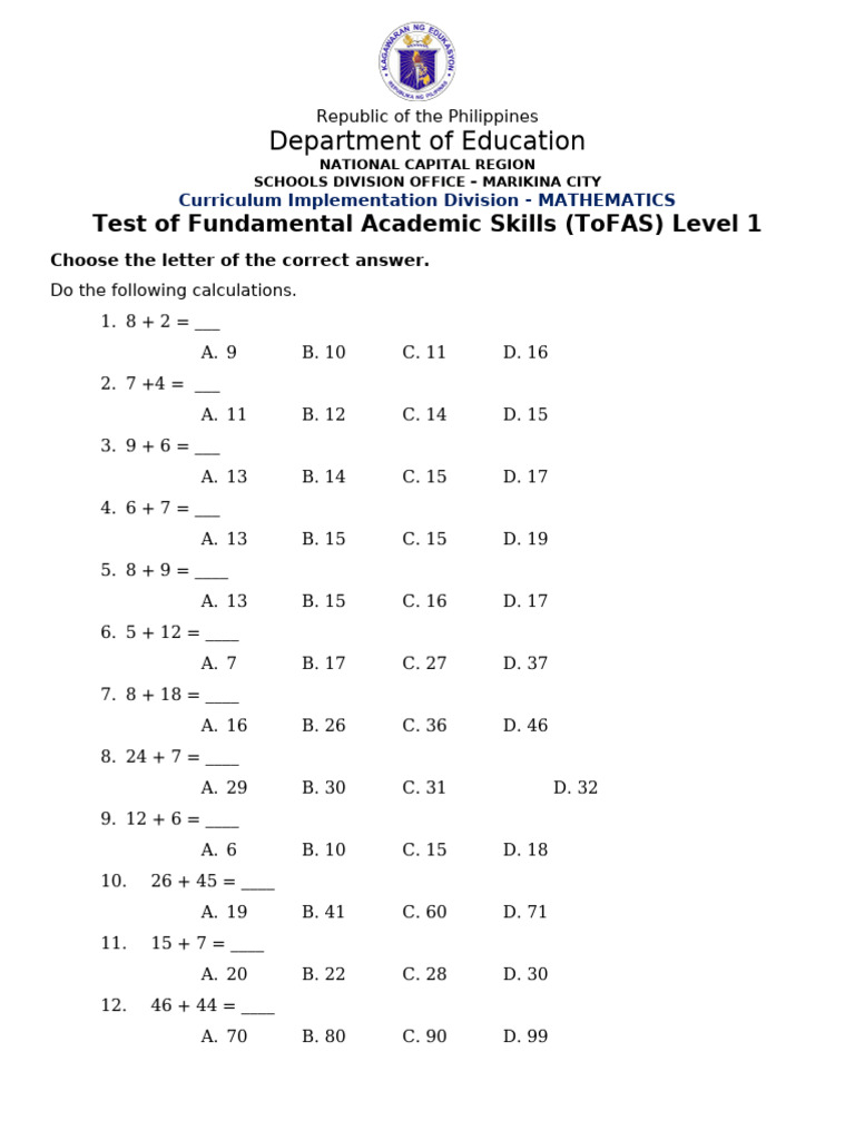 TOFAS-LVL-1 (2) | PDF | Mathematics