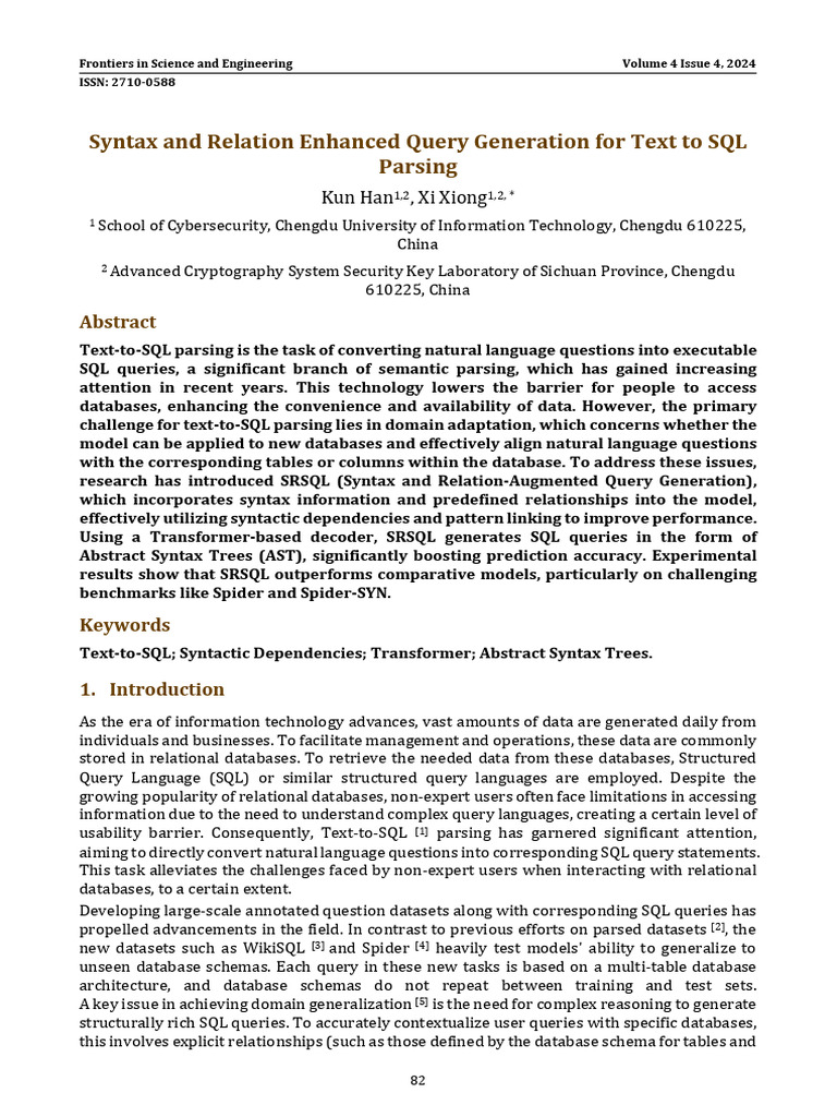 Syntax and Relation Enhanced Query Generation For | PDF | Databases | Parsing