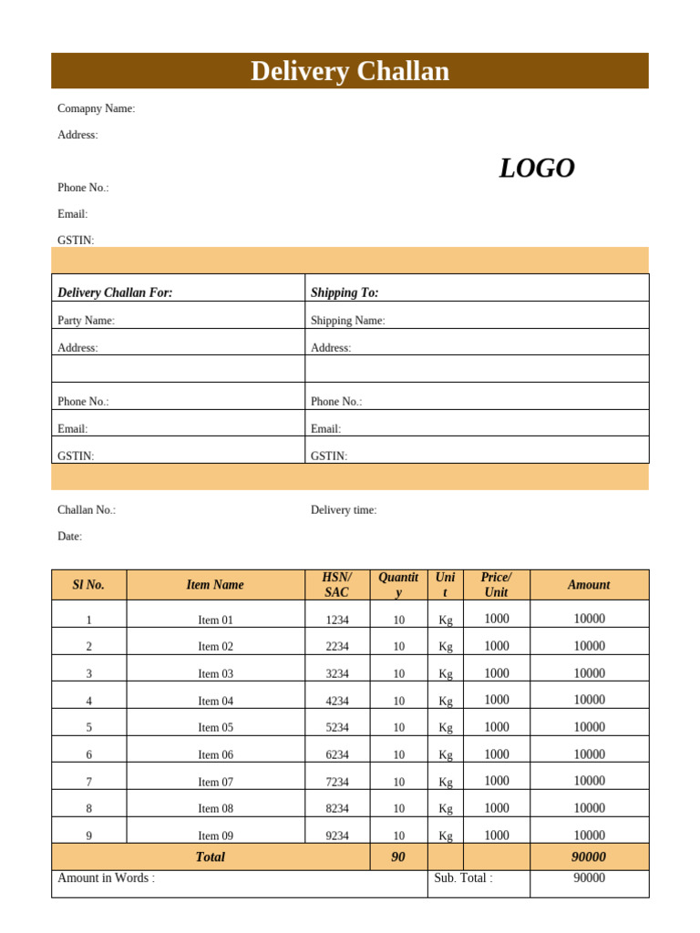 GST Delivery Challan Template | PDF | Service Industries