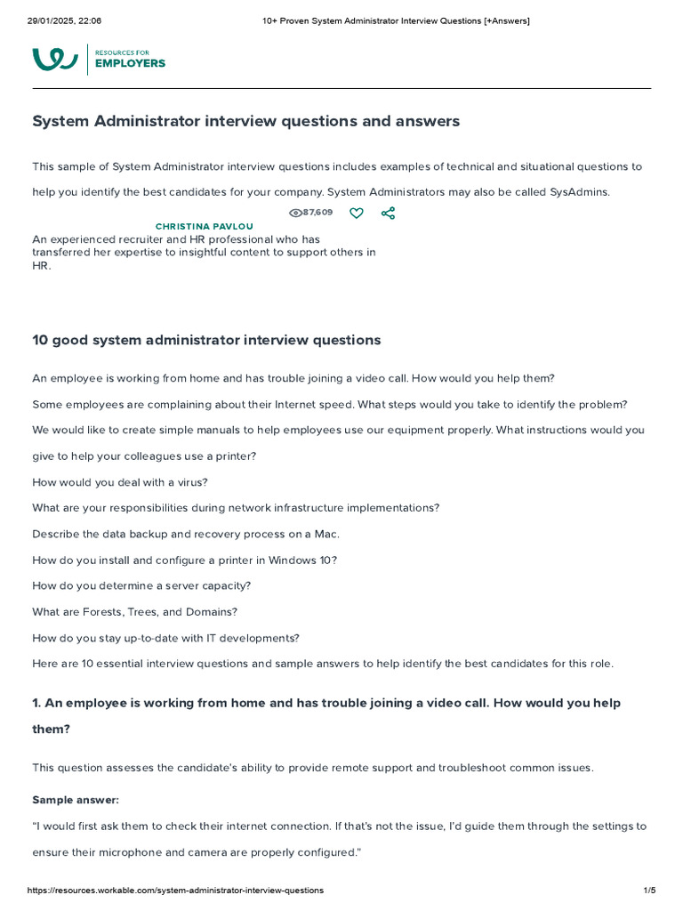 10+ Proven System Administrator Interview Questions (+answers) | PDF ...