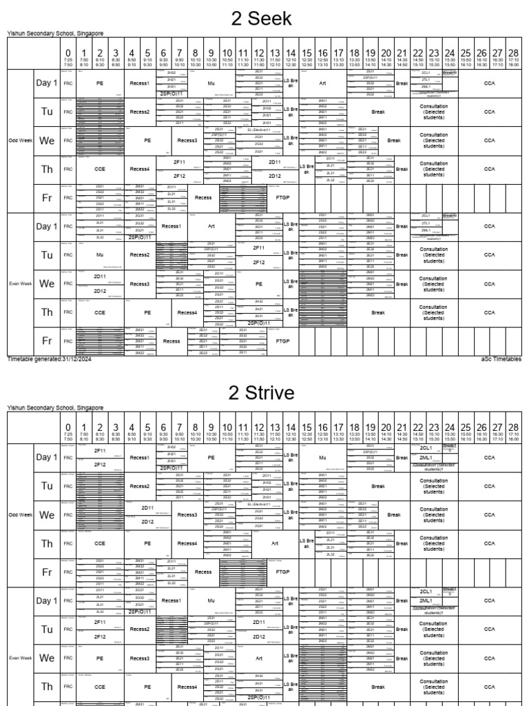 2025 Sec 2 Class Timetable v2 | PDF