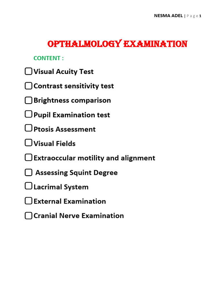 Ophthalmology Examination Final | PDF | Visual Acuity | Facial Features