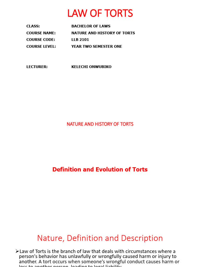 LAW OF TORTS - Nature, Definition and Description | PDF | Tort | Damages