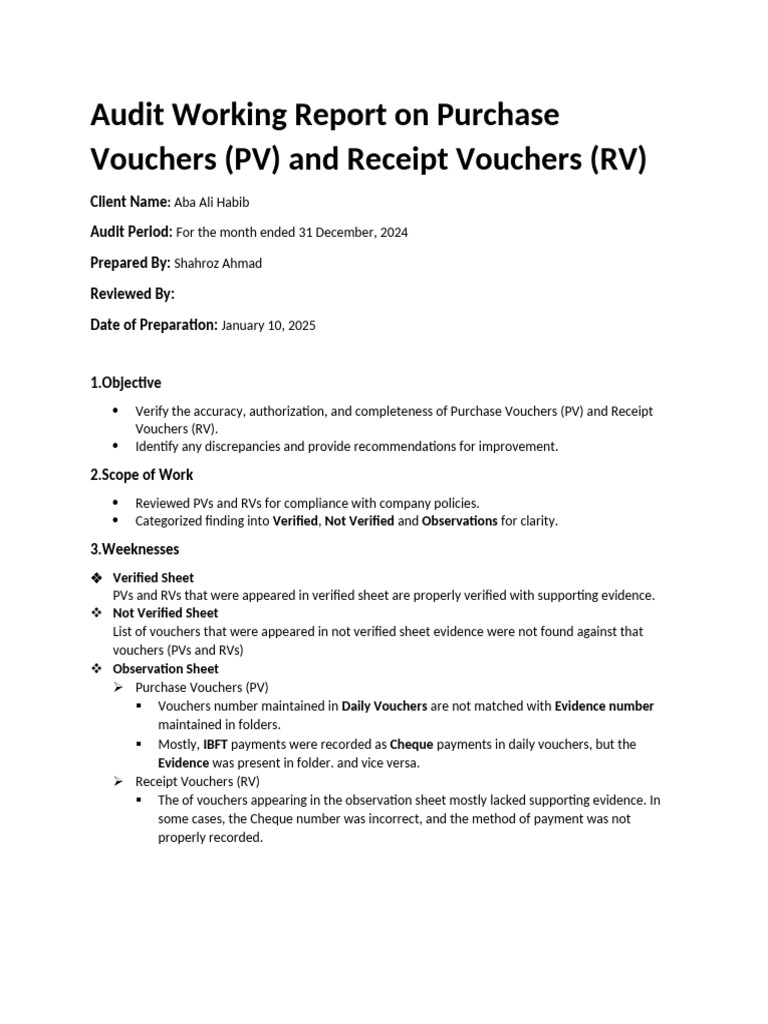 Audit Report on Purchase & Receipt Vouchers | PDF