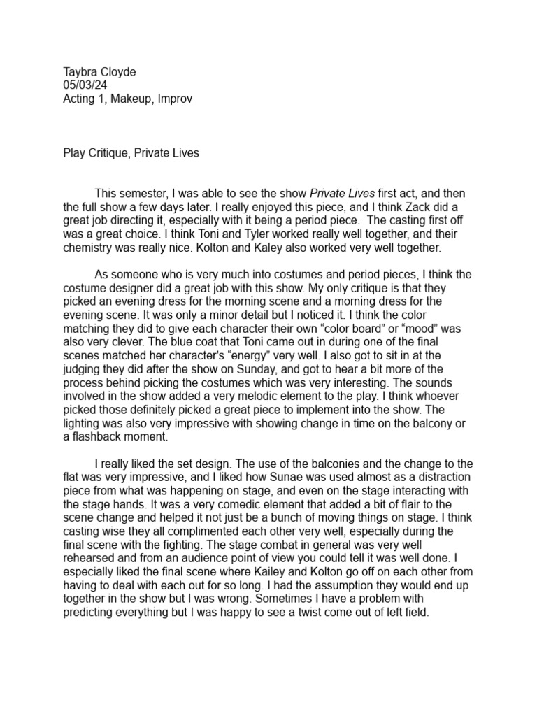 Private Lives Play Critique | PDF