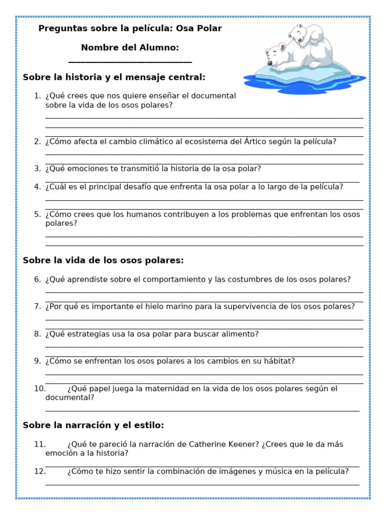 Preguntas Sobre La Película Osa Polar | PDF | Oso polar | Osos