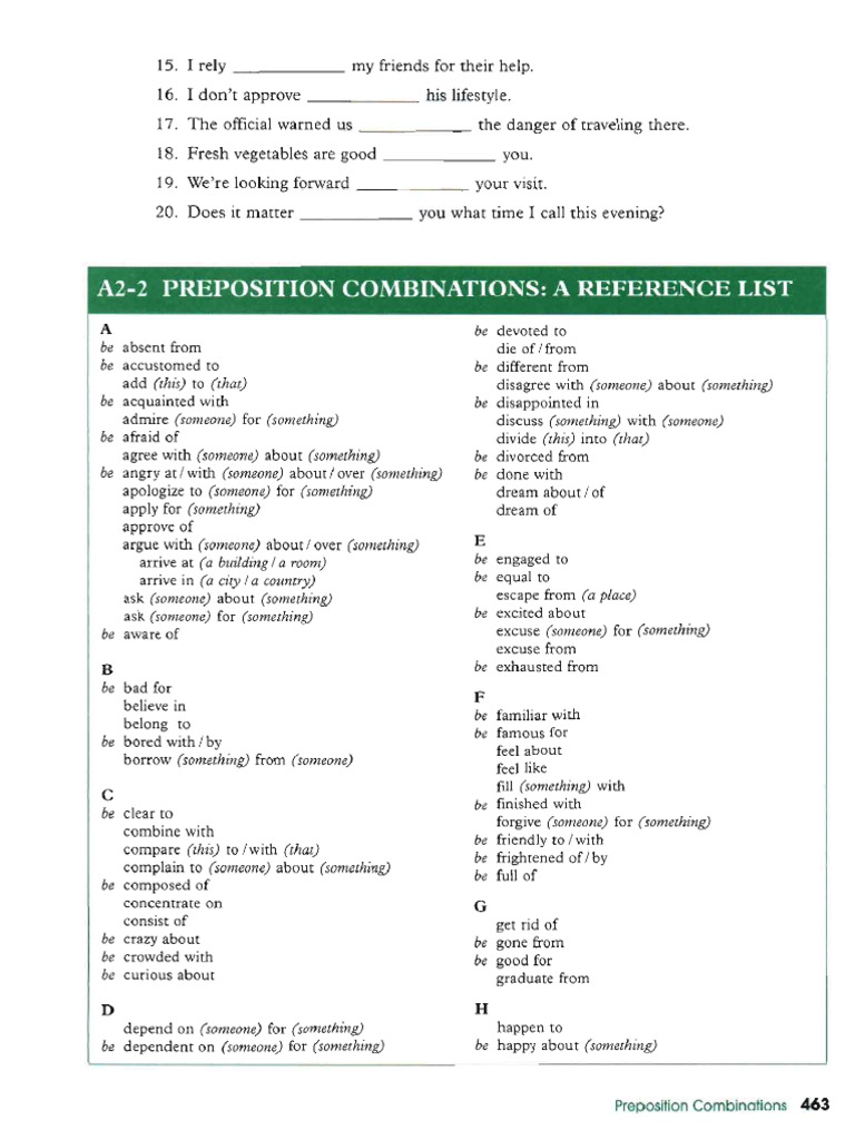 Preposition Combinations Reference List | PDF
