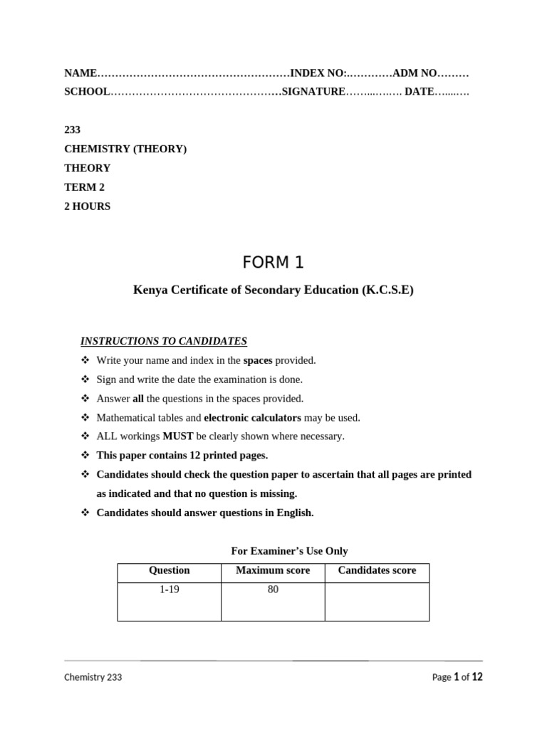 CHEMISTRY F1T2 2024 QS | PDF | Acid | Chemistry