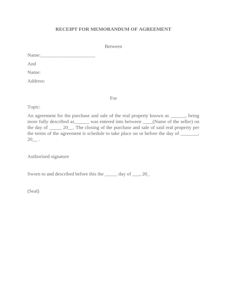 Receipt for Memorandum of Agreement | PDF