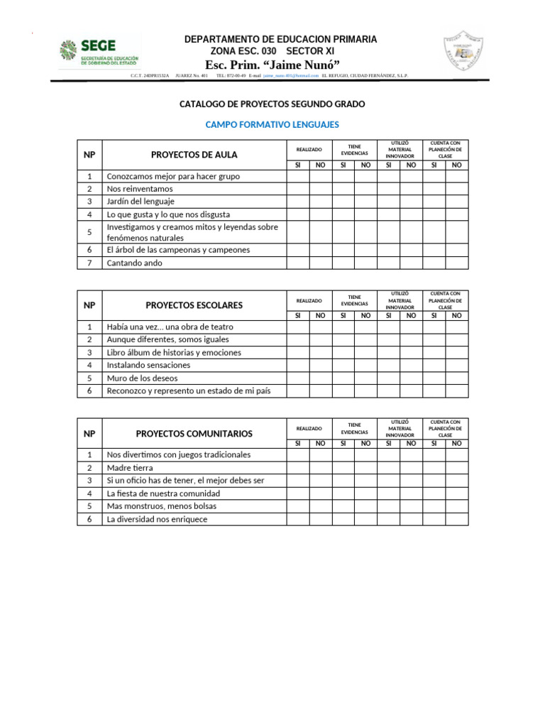 Catálogo de Proyectos para Segundo Grado | PDF