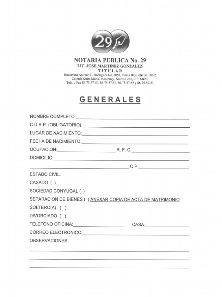 FORMATO GENERALES Notaria | PDF