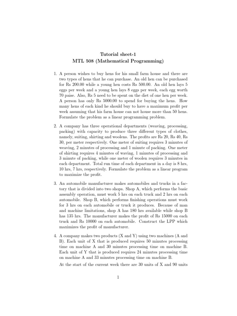 Linear Programming Problem Formulations | PDF | Applied Mathematics
