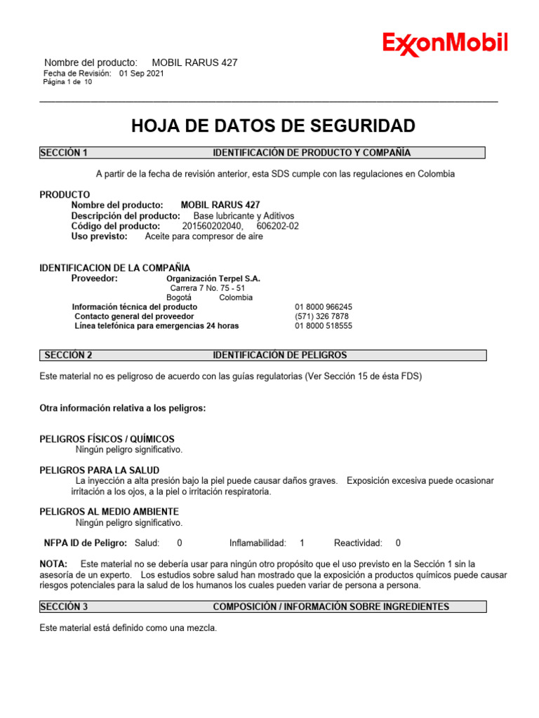 Hoja de Seguridad MOBIL RARUS 427 | PDF | Agua | Ventilación (Arquitectura)