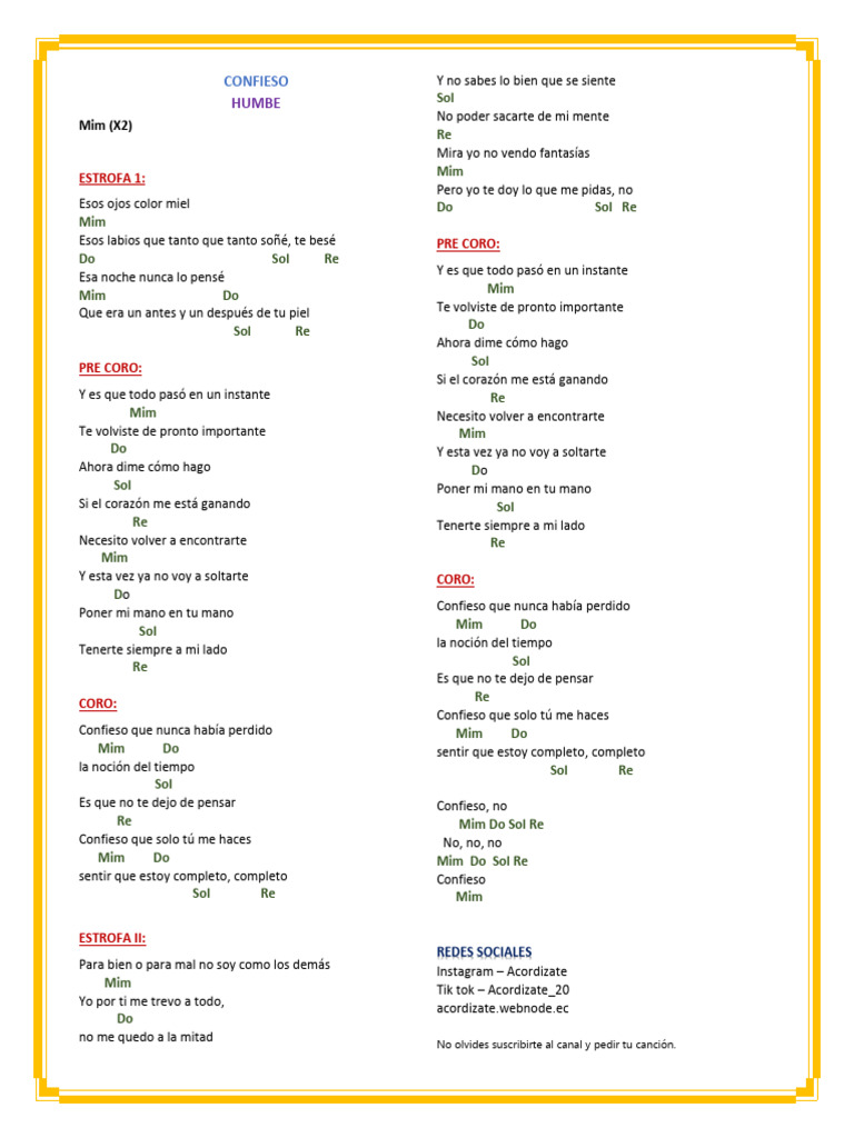 Letra de "Confieso" de Humbe | PDF