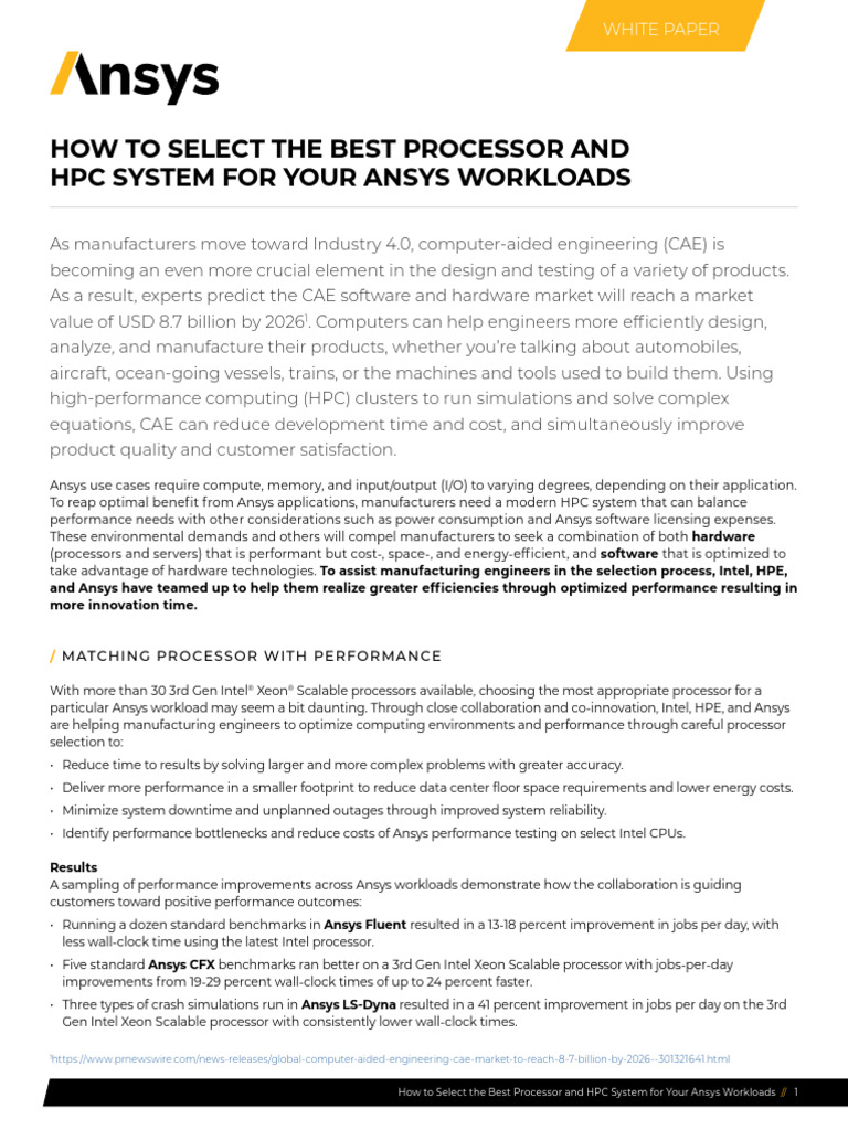 How To Select The Best Processor and HPC System For Your Ansys ...